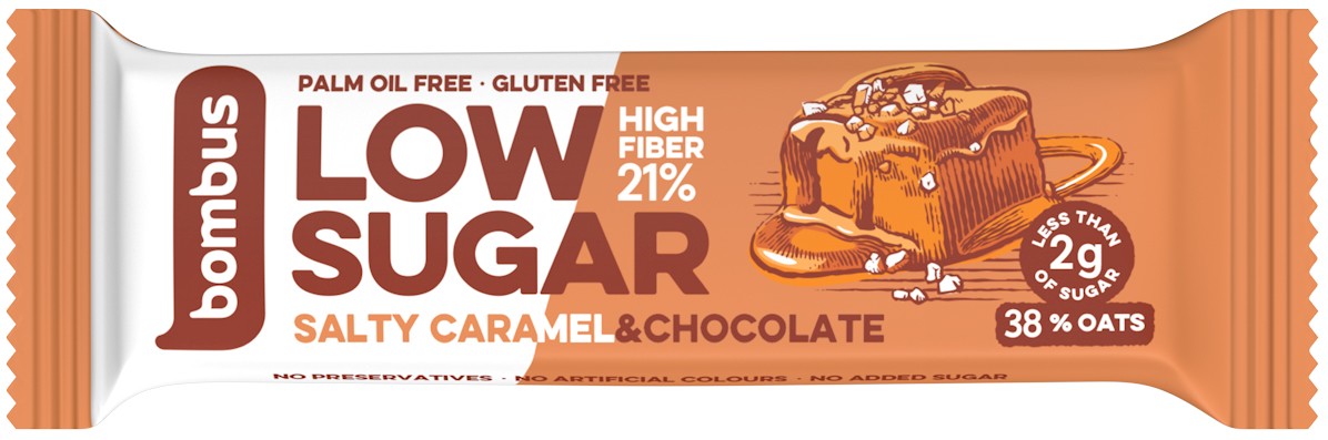 Baton proteic Low Sugar cu caramel sarat si ciocolata, 40g Bombus ...