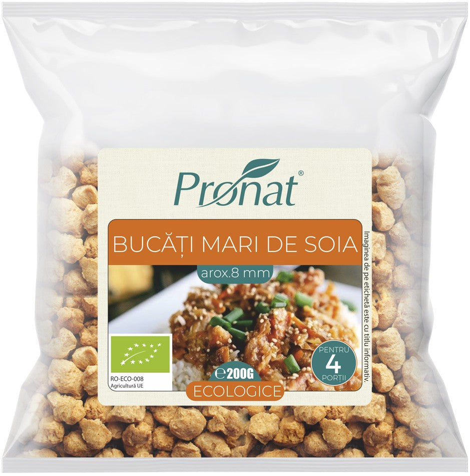 Bucati mari de soia bio (8mm), 200g proteina vegetala texturata TVP ...