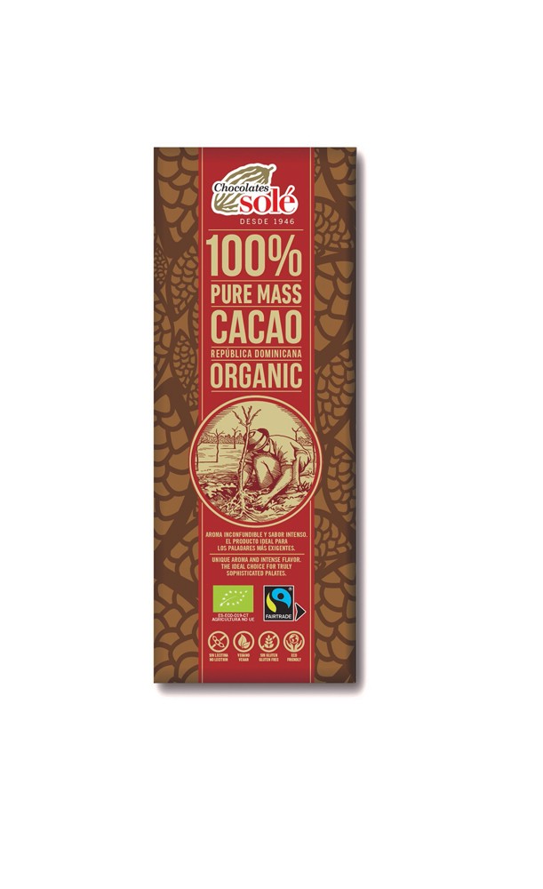 Ciocolata neagra bio și fairtrade 100% cacao, 25g Chocolates Sole ...