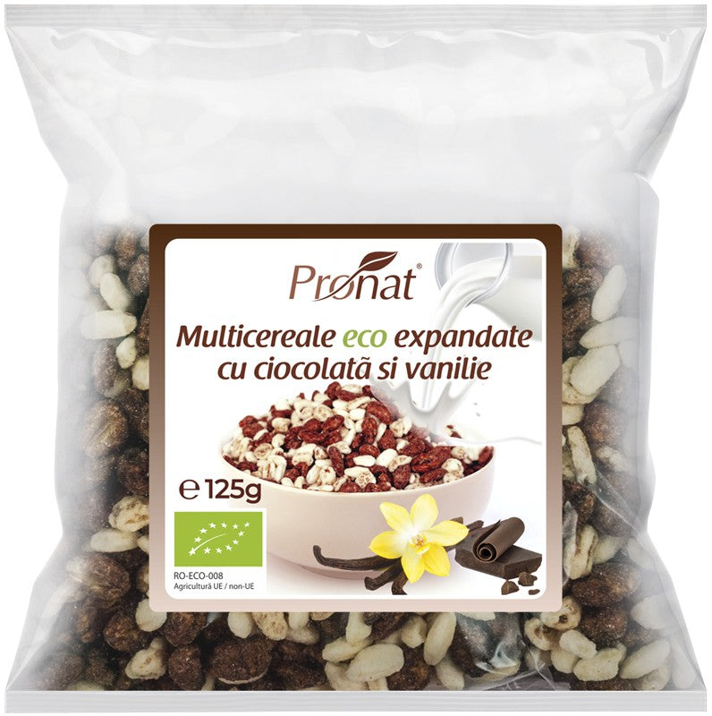 Pufarine bio din multicereale cu ciocolata si vanilie, 125g Pronat ...